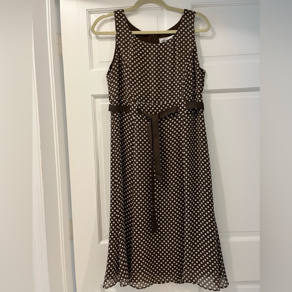 Studio One | Dresses | Studio Brown And White Polka Dot Dress With ...